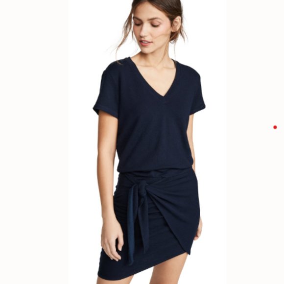 Monrow | Dresses | Monrow Easy Wrap Navy Mini Dress | Poshmark